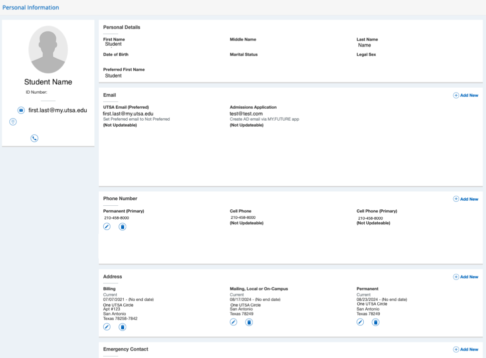 Updating Personal Information - UT San Antonio One Stop
