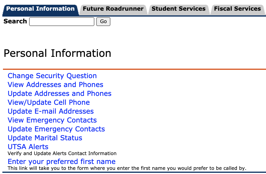 Updating Personal Information - UTSA One Stop