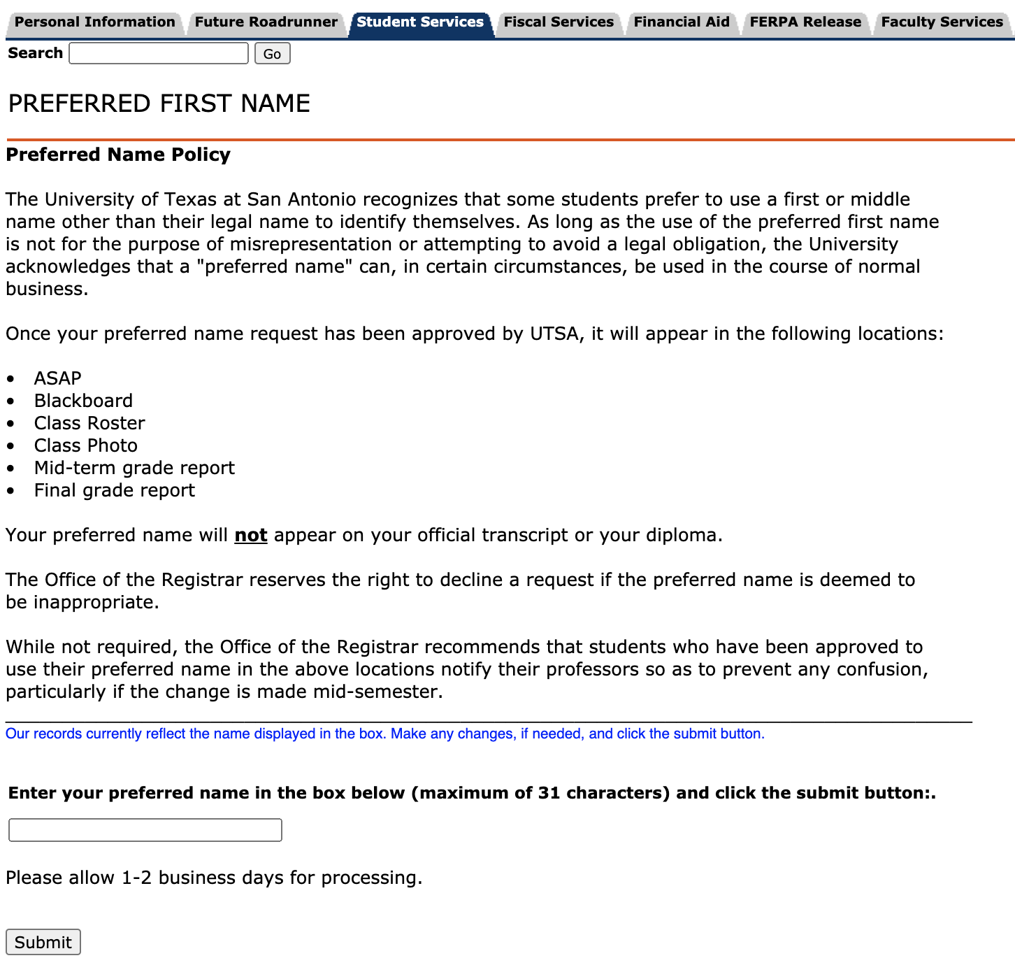 Updating Personal Information - UT San Antonio One Stop