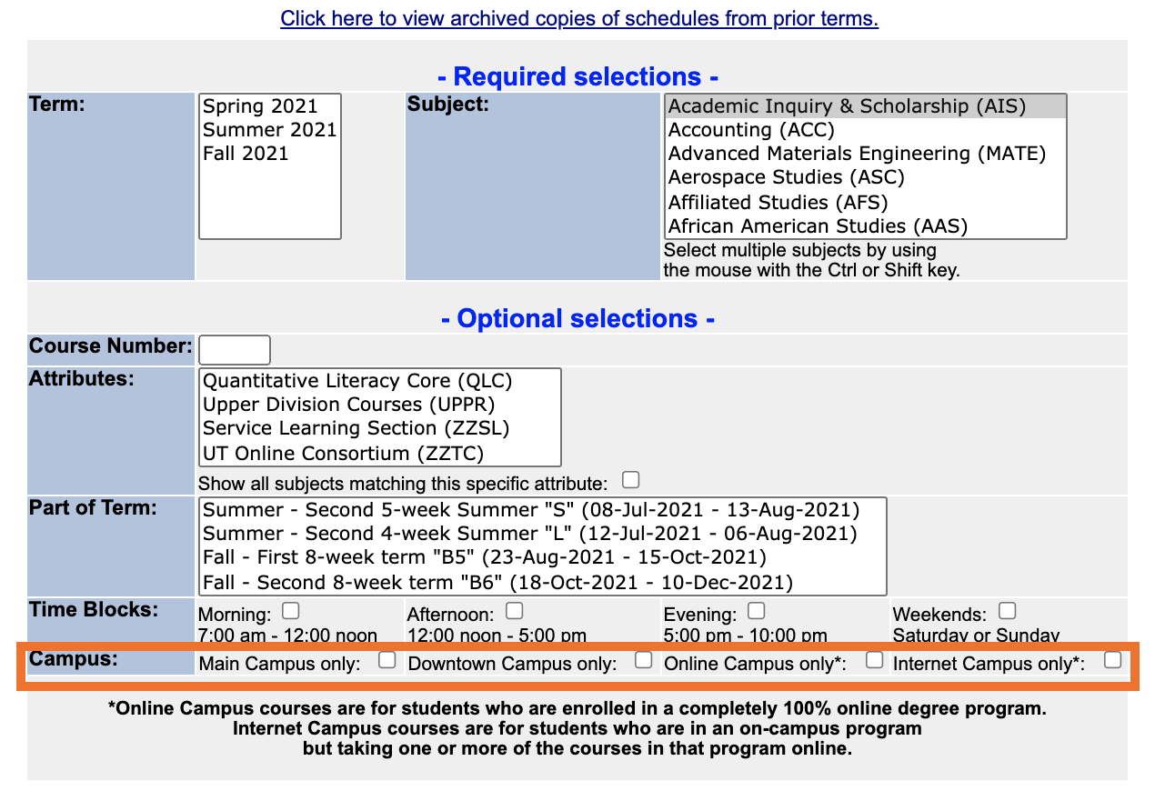 Class Modality - UTSA One Stop